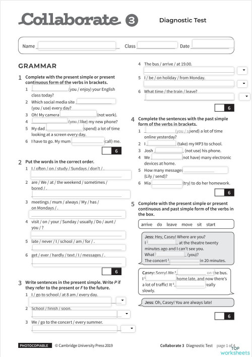 DIAGNOSTIC TEST 3. Interactive worksheet | TopWorksheets
