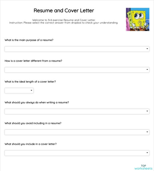Resume and Cover Letter. Interactive worksheet | TopWorksheets