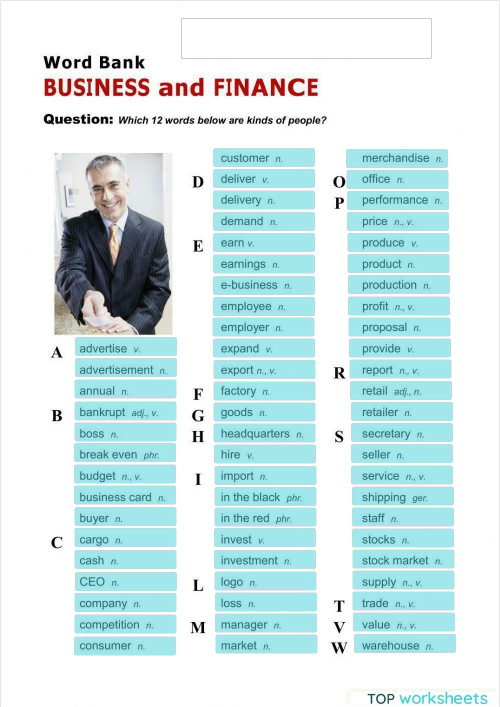 Business and Finance. Interactive worksheet | TopWorksheets