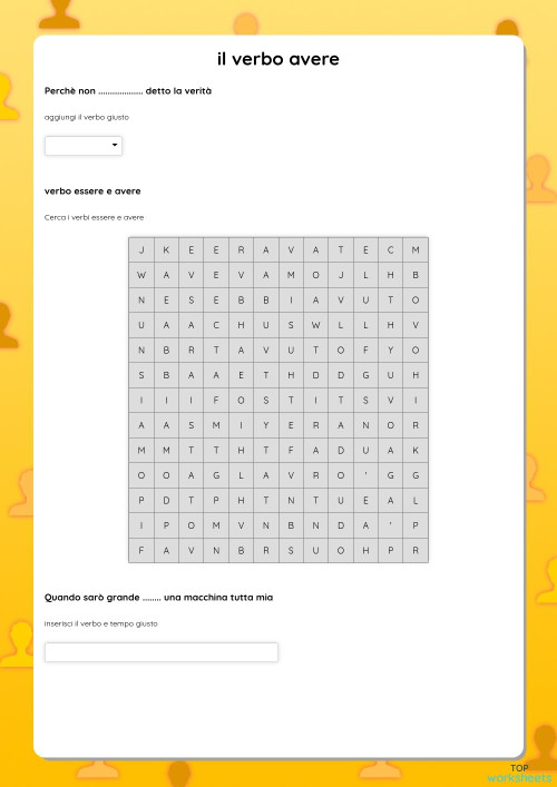 il verbo avere. Scheda interattiva | TopWorksheets