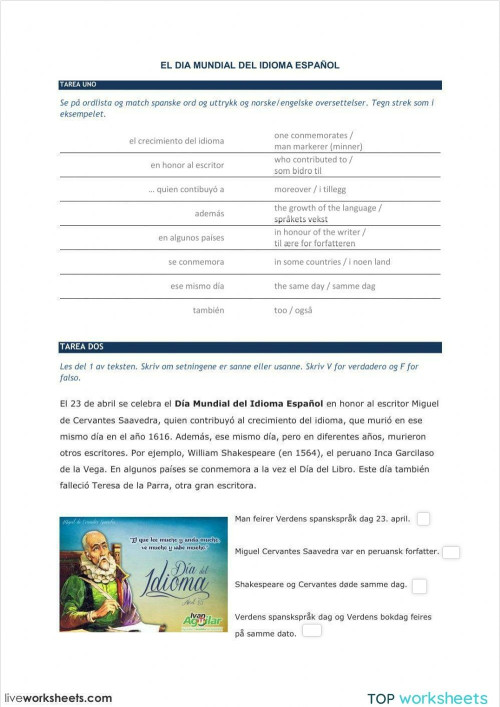 El Día Mundial del Español. Ficha interactiva | TopWorksheets