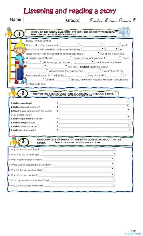 Activity 3: Listening and reading a story. Interactive worksheet ...
