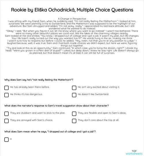 Rookie by Eliška Ochodnická, Multiple Choice Questions. Interactive ...