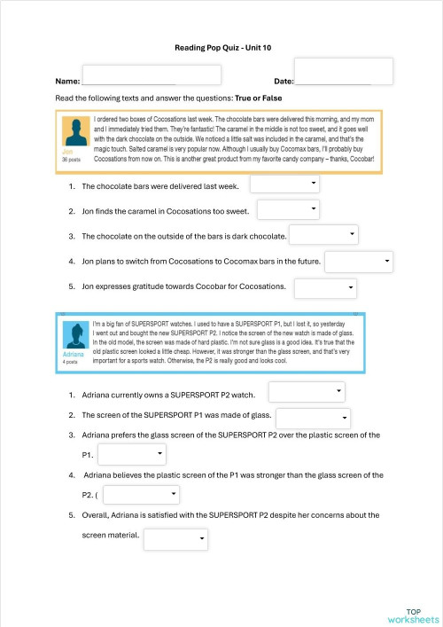 AUTHENTIC KET TEST 4 - READING. Interactive worksheet | TopWorksheets