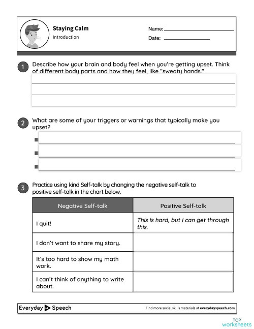 Staying Calm Introduction Companion Worksheet. Interactive worksheet ...