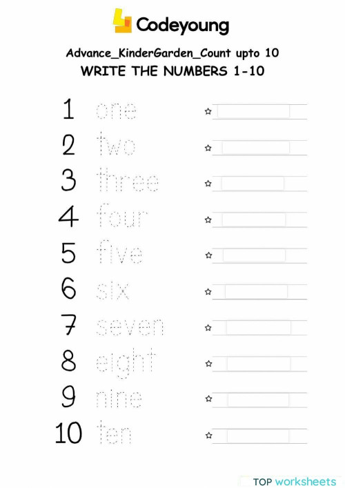 Number names exercise for kg. Interactive worksheet | TopWorksheets