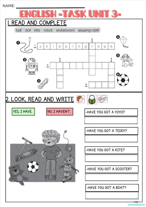 ENGLISH TASK UNIT 3-1º. Interactive worksheet | TopWorksheets