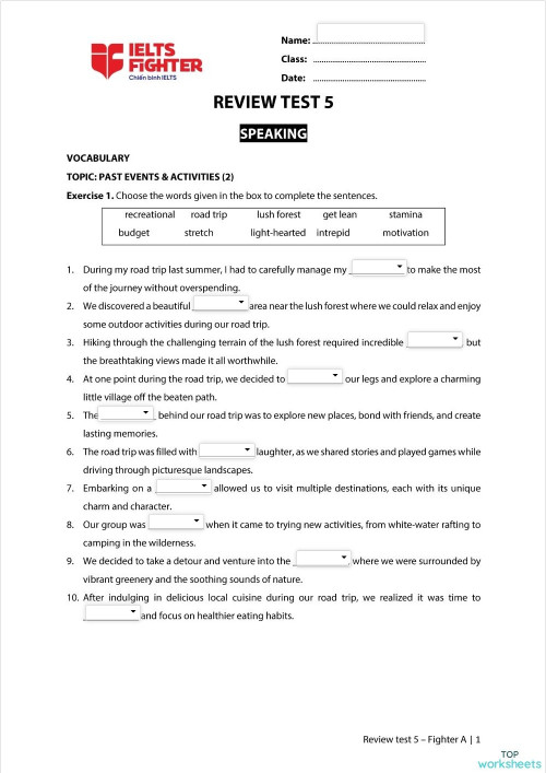 REVIEW TEST 5 - FAIE. Interactive worksheet | TopWorksheets