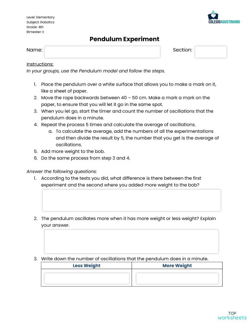 Pendulum Worksheet. Interactive worksheet | TopWorksheets