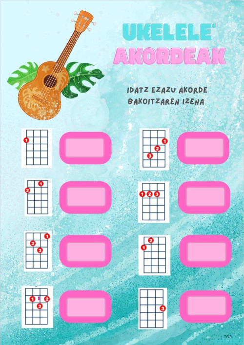 UKELELE AKORDEAK. Interactive worksheet | TopWorksheets