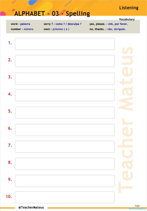 003 - ALPHABET - 03 - Spelling - Listening. Interactive worksheet ...