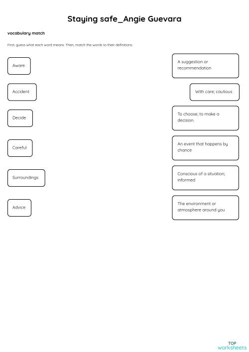 Staying safe_Angie Guevara. Interactive worksheet | TopWorksheets