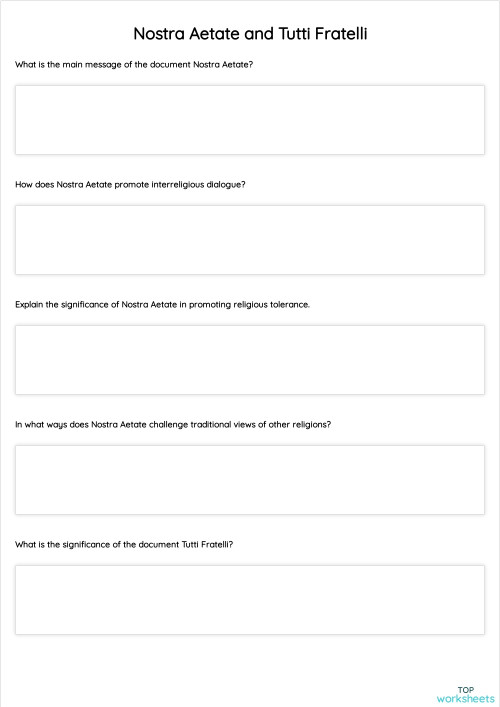 Nostra Aetate and Tutti Fratelli. Interactive worksheet | TopWorksheets