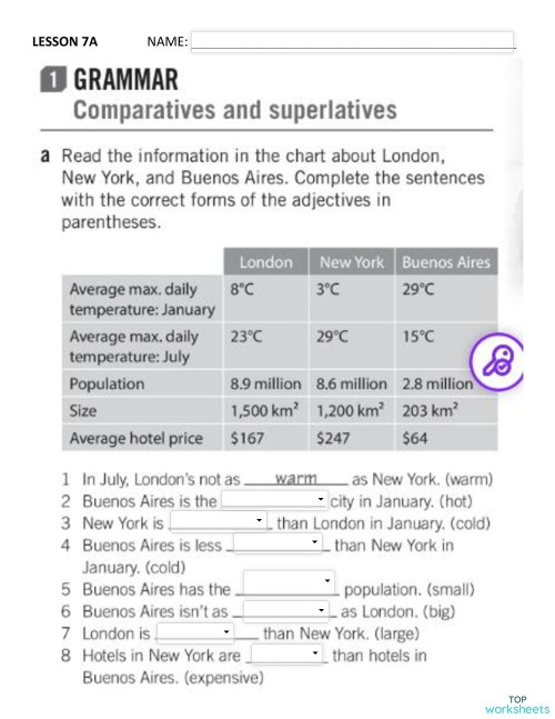 AEB1_lesson 7A. Interactive worksheet | TopWorksheets