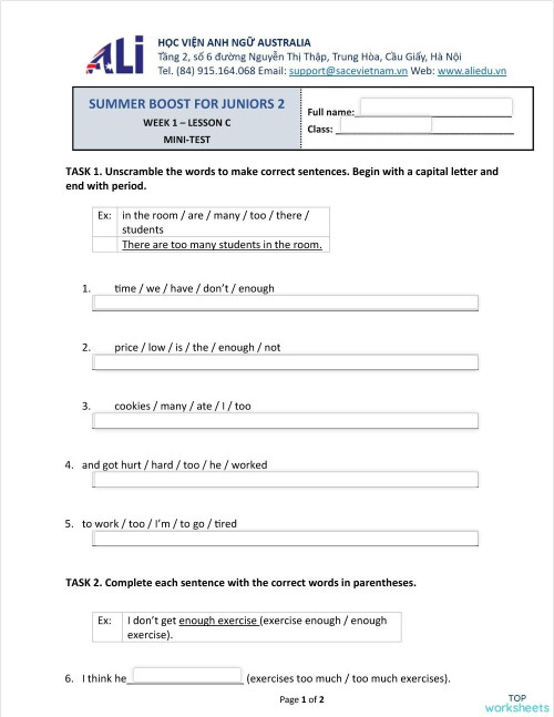 SBJ_Week 1_Lesson C_Mini-test. Interactive worksheet | TopWorksheets