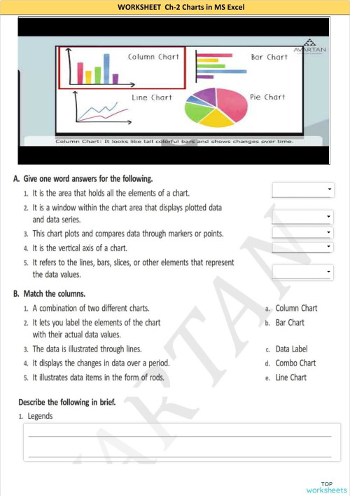 Class 7 Ch 2 Charts in MS Excel. Interactive worksheet | TopWorksheets