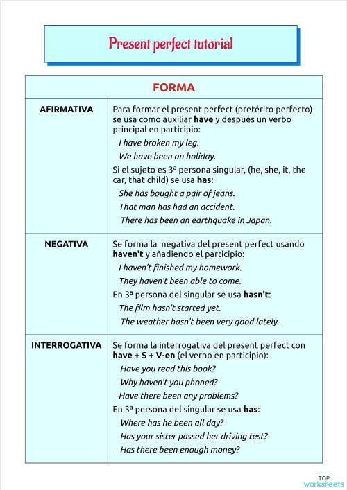Spanish Present Perfect Worksheet
