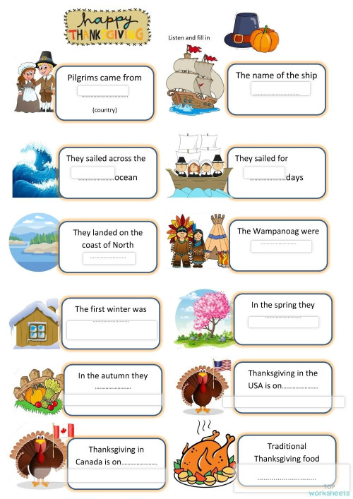 Thanksgiving. Interactive worksheet | TopWorksheets
