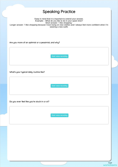 Speaking Practice. Interactive worksheet | TopWorksheets