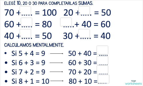 CÁLCULOS MENTALES.. Ficha interactiva | TopWorksheets