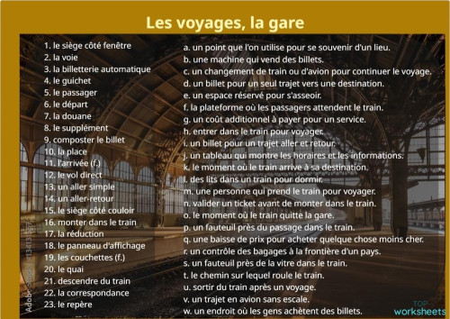 Les voyages, la gare. Fiche interactive | TopWorksheets