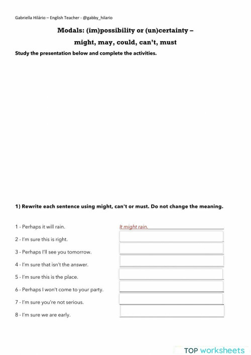 Grammar - Modals - may, might, could, can't, must. Interactive ...