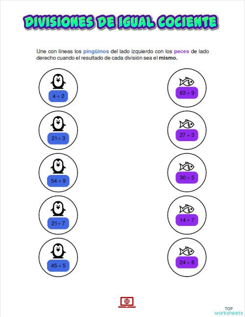 Divisiones simples. Ficha interactiva | TopWorksheets