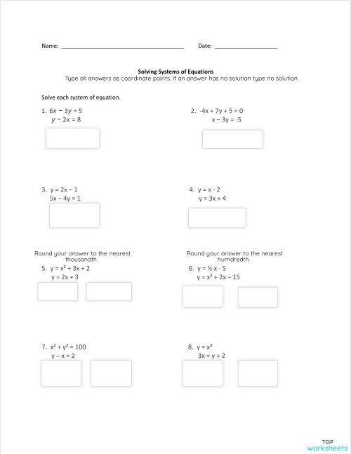 Solving Nonlinear Systems Exit Ticket. Interactive worksheet ...
