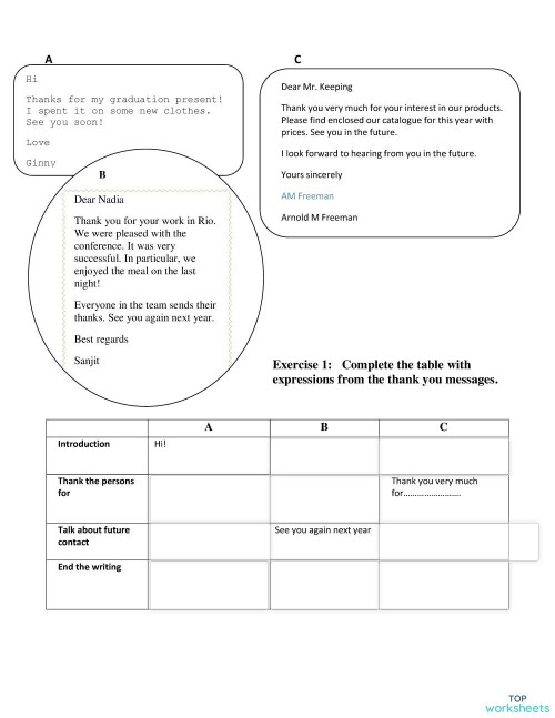 writing - thanks. Interactive worksheet | TopWorksheets