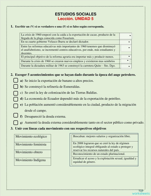 LECCIÓN DE ESTUDIOS SOCIALES UNIDAD 5. Ficha interactiva | TopWorksheets
