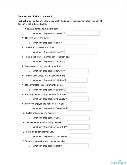 Parts of Speech , specify the type of pronoun. Interactive worksheet ...