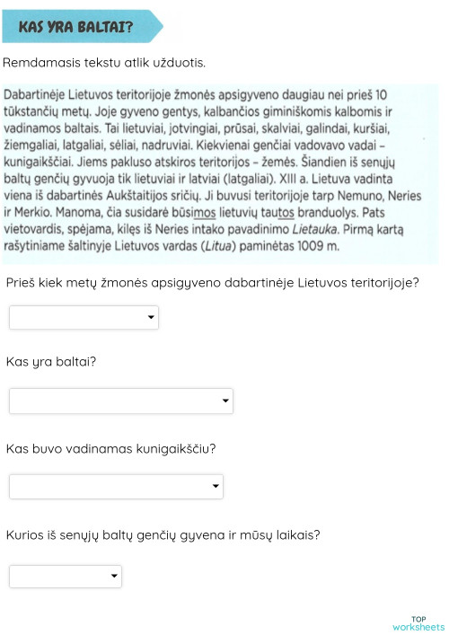 Kas yra baltai?. Interactive worksheet | TopWorksheets