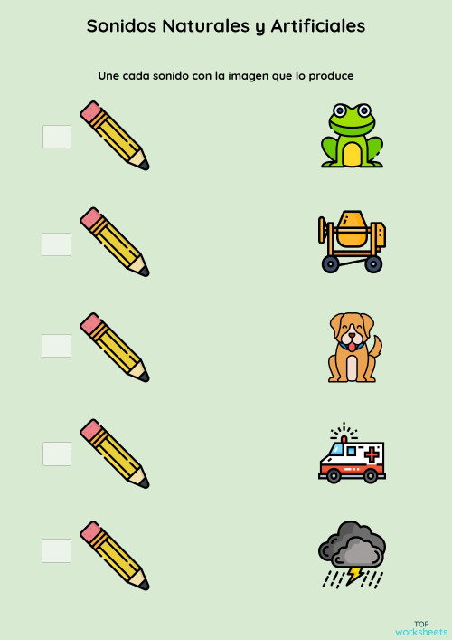 Sonidos Naturales y Artificiales. Ficha interactiva | TopWorksheets