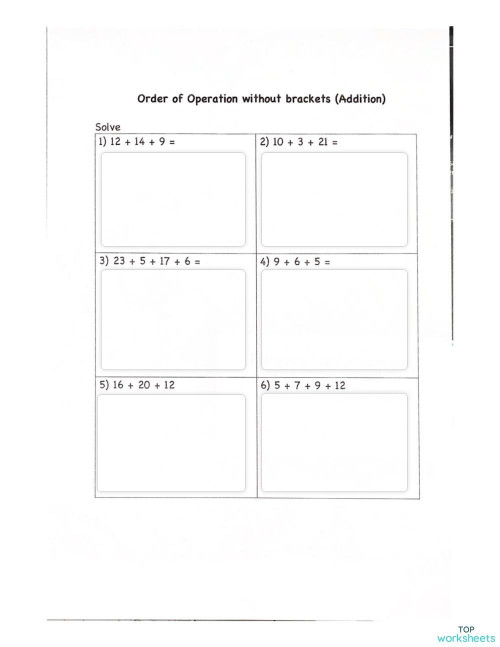 Order of Operation (Addition). Interactive worksheet | TopWorksheets