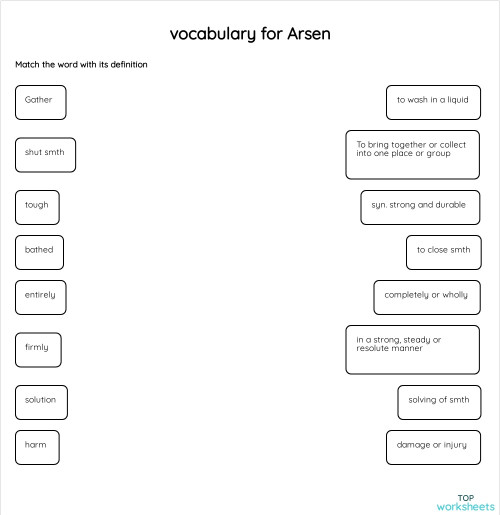 vocabulary for Arsen. Interactive worksheet | TopWorksheets