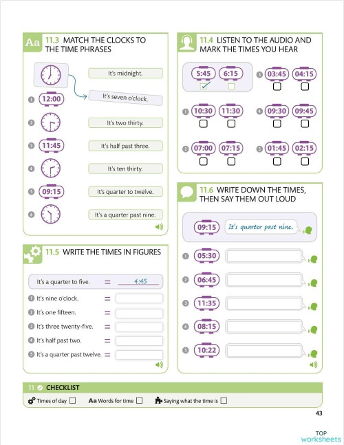 Telling the time #1. Interactive worksheet | TopWorksheets