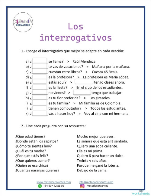 Los interrogativos. Ficha interactiva | TopWorksheets