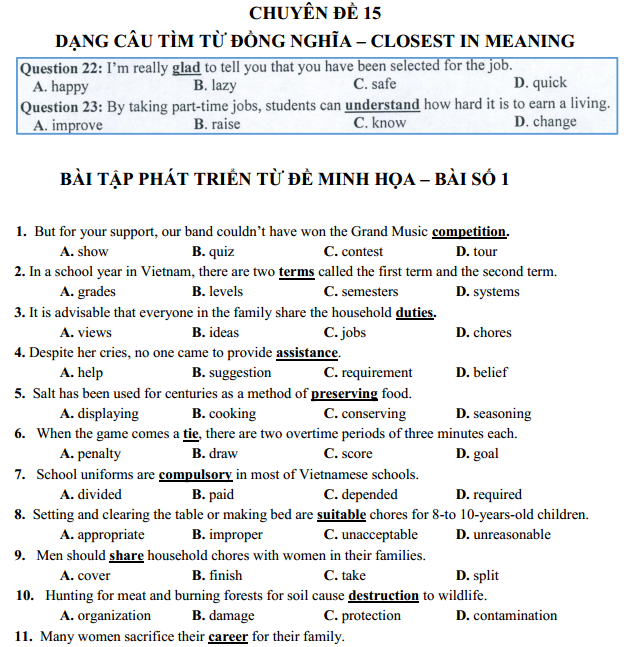 CHUYÊN ĐỀ 15 - CLOSET IN MEANING. Interactive worksheet | TopWorksheets