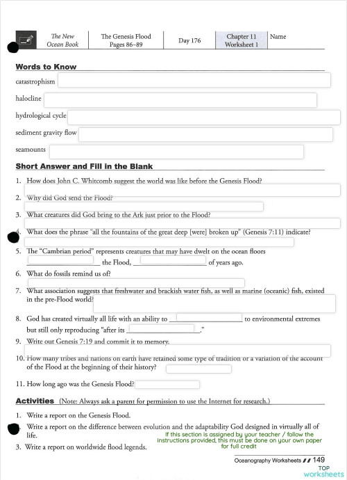 Chapter 11: Pg 149 Wk 1 The Genesis Flood. Interactive worksheet ...
