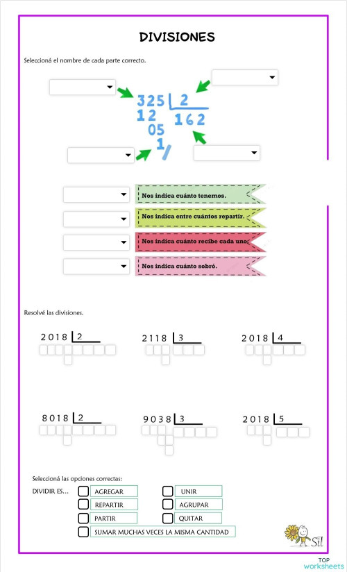 DIVIDIR: ejercitación. Ficha interactiva | TopWorksheets