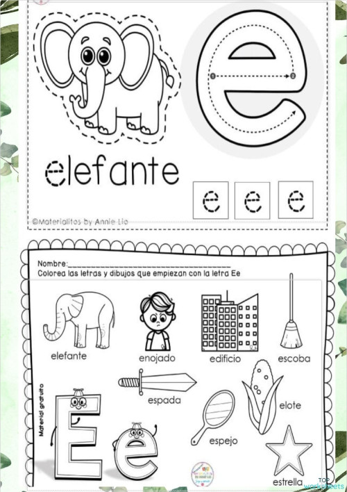 actividad lenguaje letra E. Ficha interactiva | TopWorksheets