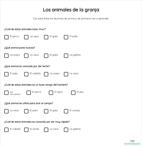 Los animales de la granja. Ficha interactiva | TopWorksheets