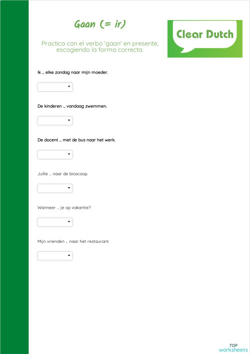 Interactive worksheets and online exercises in dutch | TopWorksheets