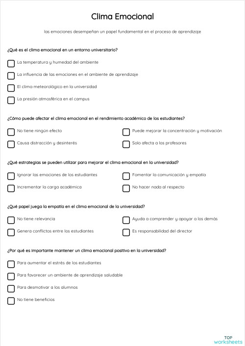 Clima Emocional. Ficha interactiva | TopWorksheets