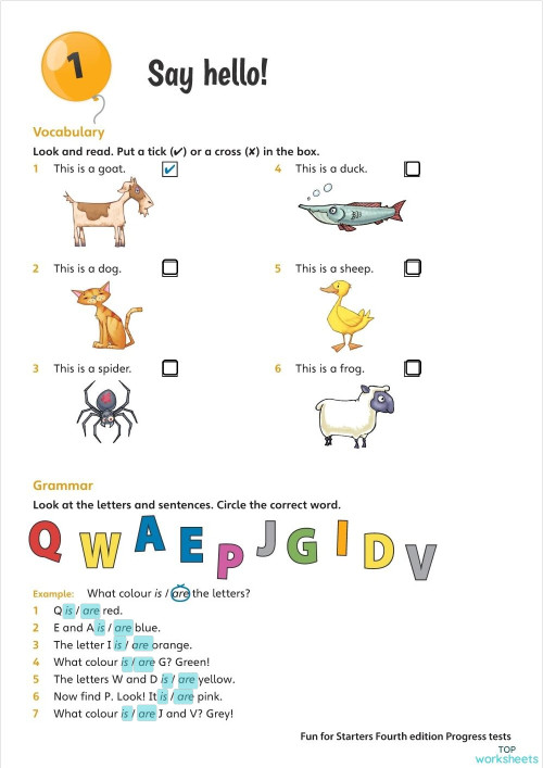 Starters Test 1 Interactive Worksheet Topworksheets