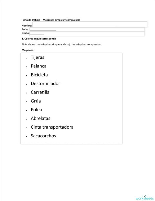 maquinas simples y compuestas. Ficha interactiva | TopWorksheets