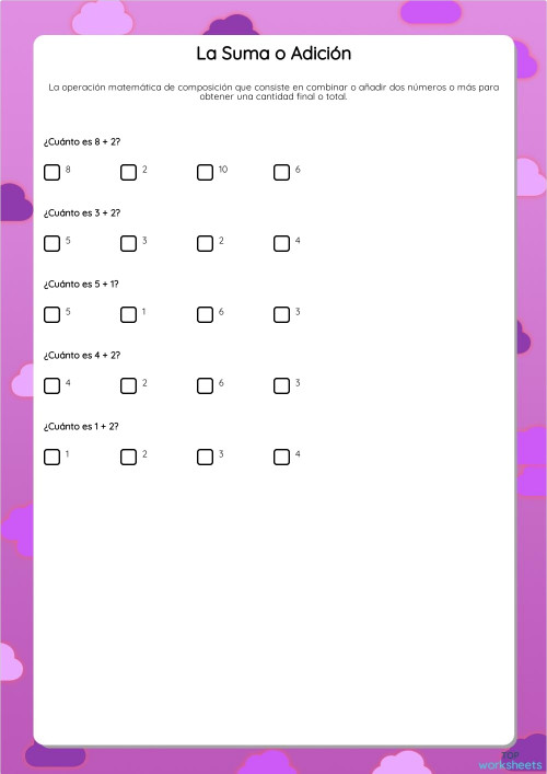 La Suma o Adición. Ficha interactiva | TopWorksheets