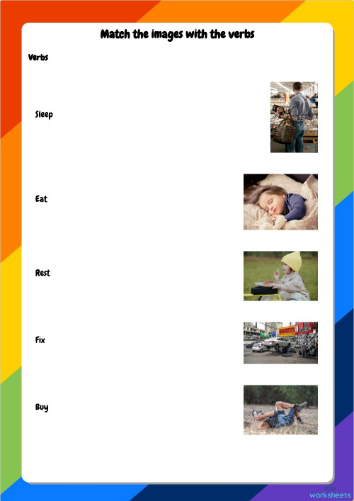Match the images with the verbs. Interactive worksheet | TopWorksheets