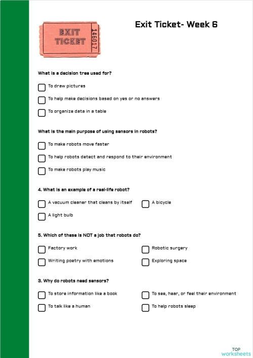 The GREEN Exit Ticket- Week 6. Interactive worksheet | TopWorksheets