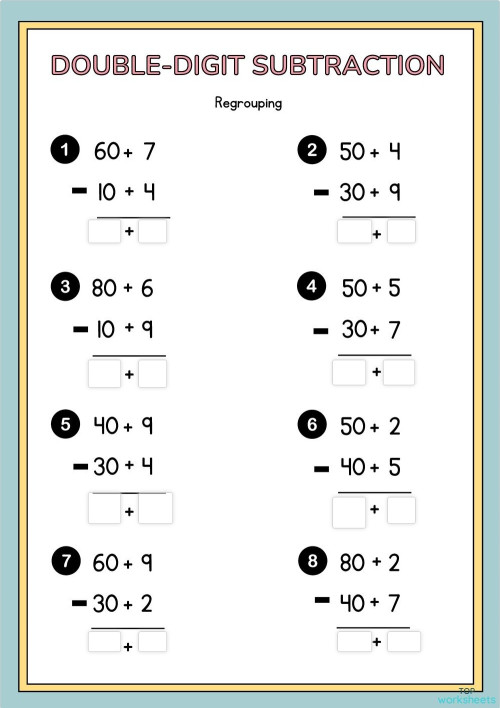 Subtraction of 2-digit number. Interactive worksheet | TopWorksheets